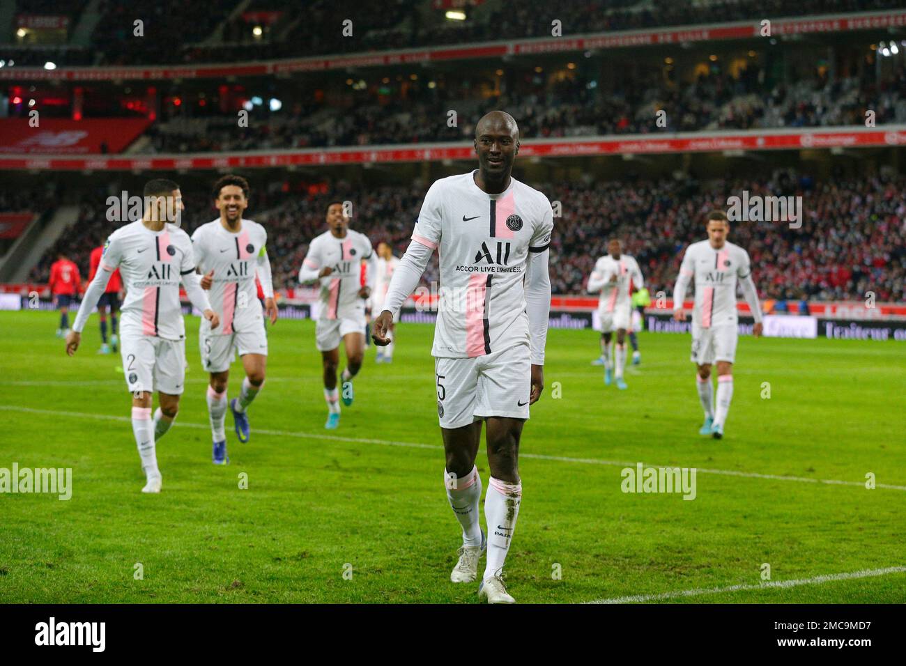 PSG's Danilo Pereira celebrates after scoring his side's fourth goal ...