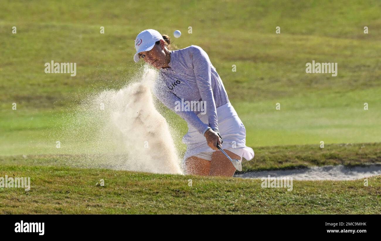 Jodi Ewart Shadoff hits from a bunker on the ninth fairway during the ...