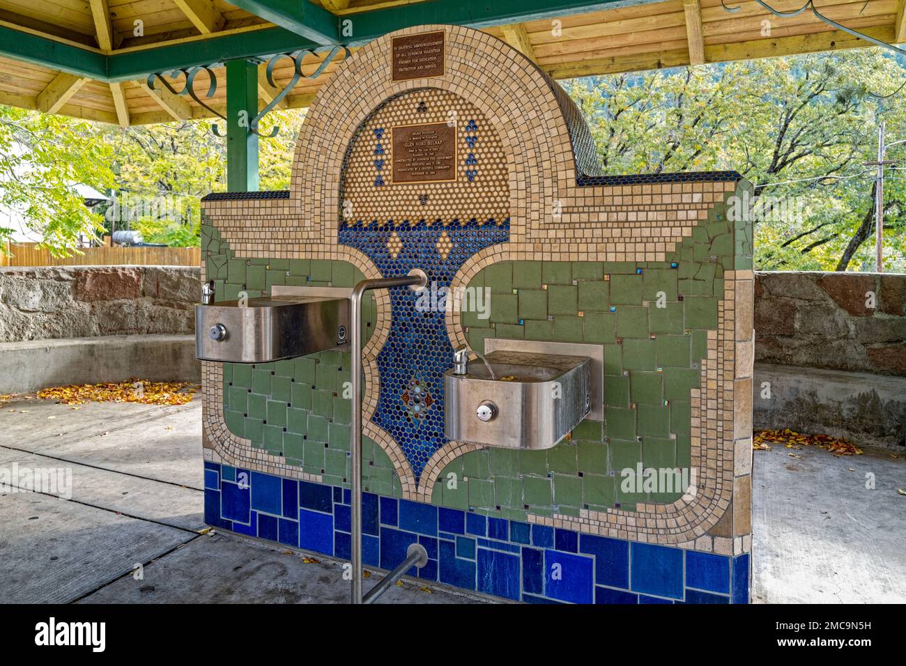 The historic Belnap Fountain in downtown Dunsmuir, California, USA ...