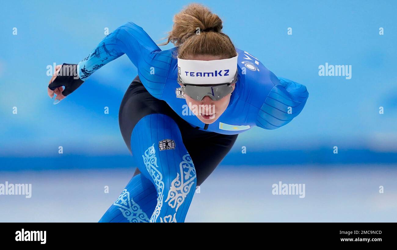 Yekaterina Aidova of Khazakstan skates during a speedskating practice ...