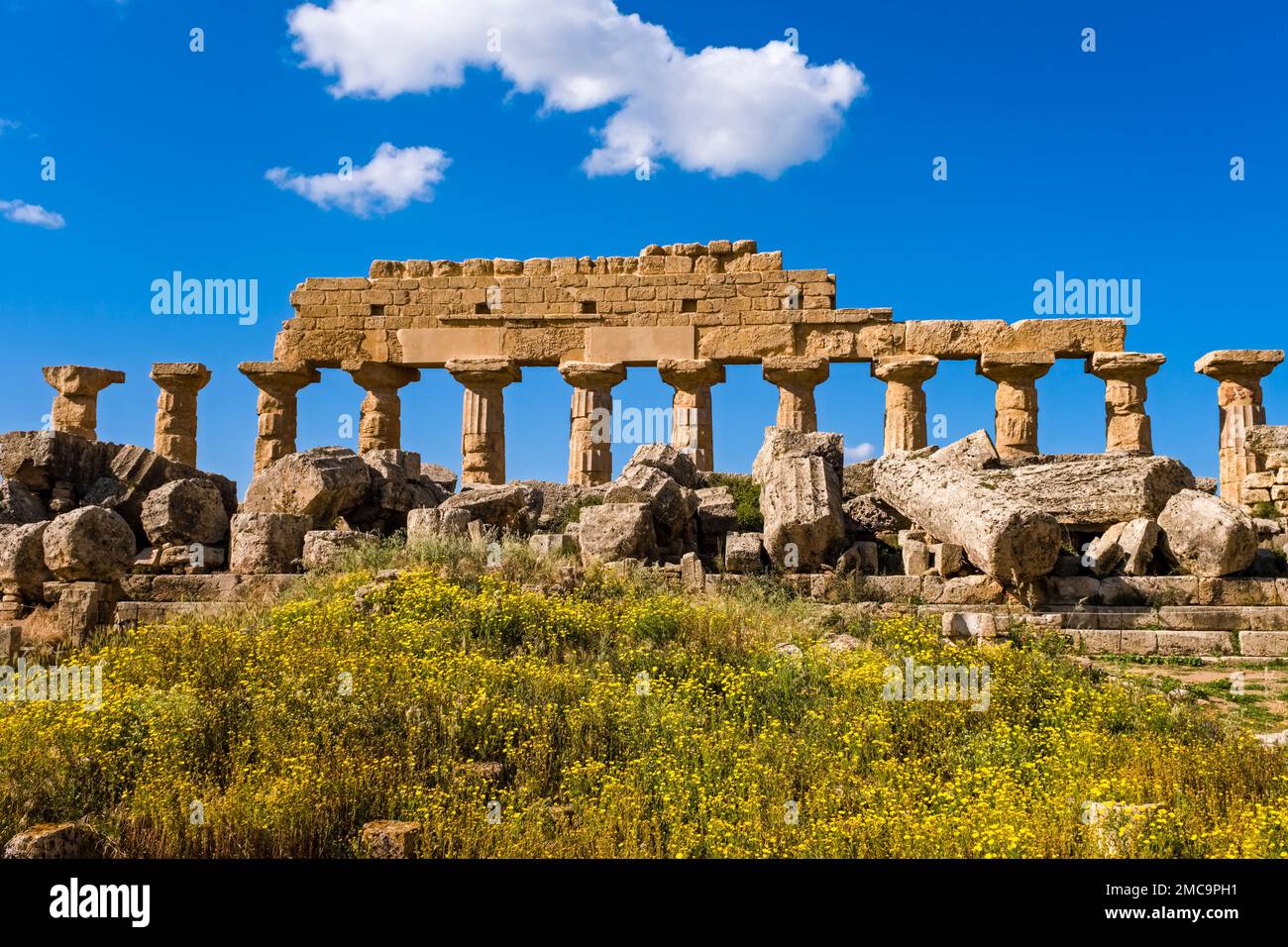 Ruins and columns of the temple of Acropoli in the archaeological site ...