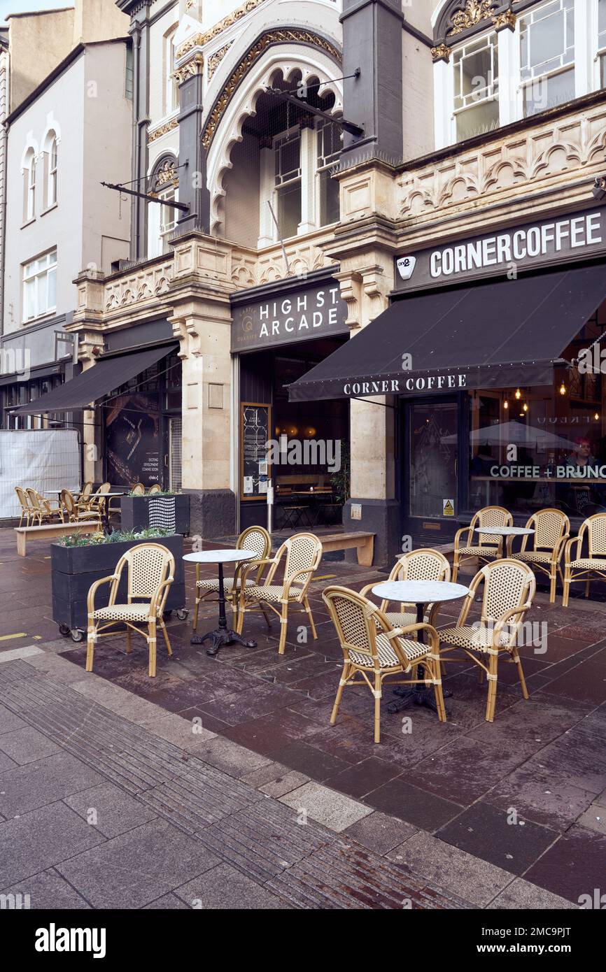 Entrance to The High Street Arcade, Cardiff, South Wales Stock Photo ...