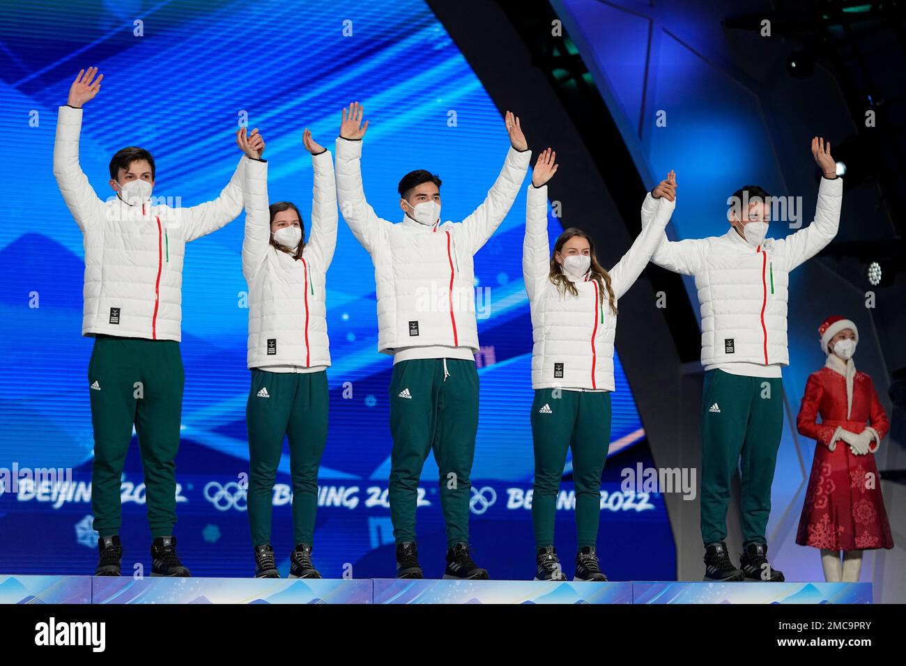 Team Hungary, bronze medalists, pose during a medals ceremony for the ...