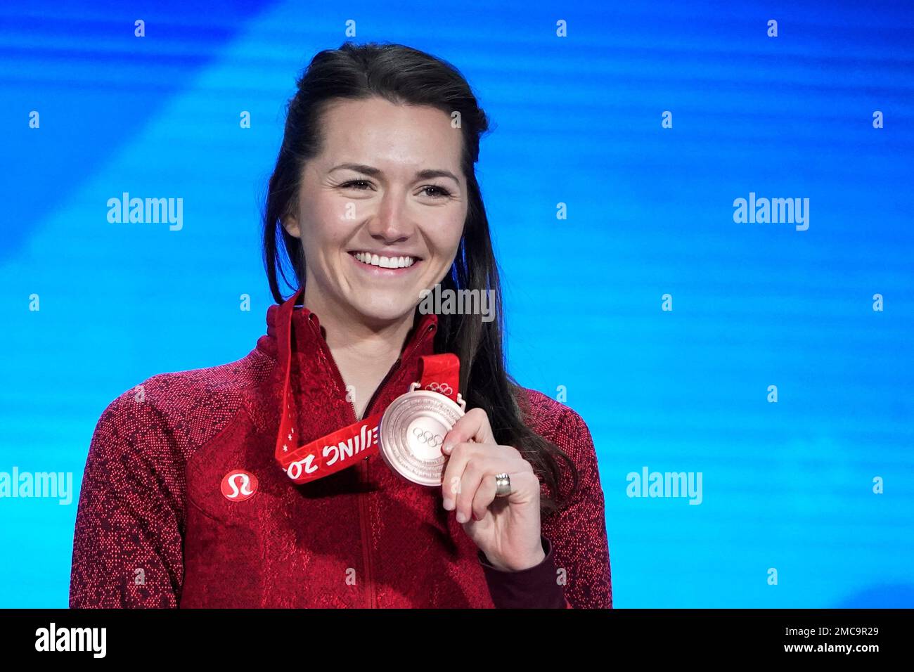 Bronze medalist Isabelle Weidemann, of Canada, poses for a photo during ...