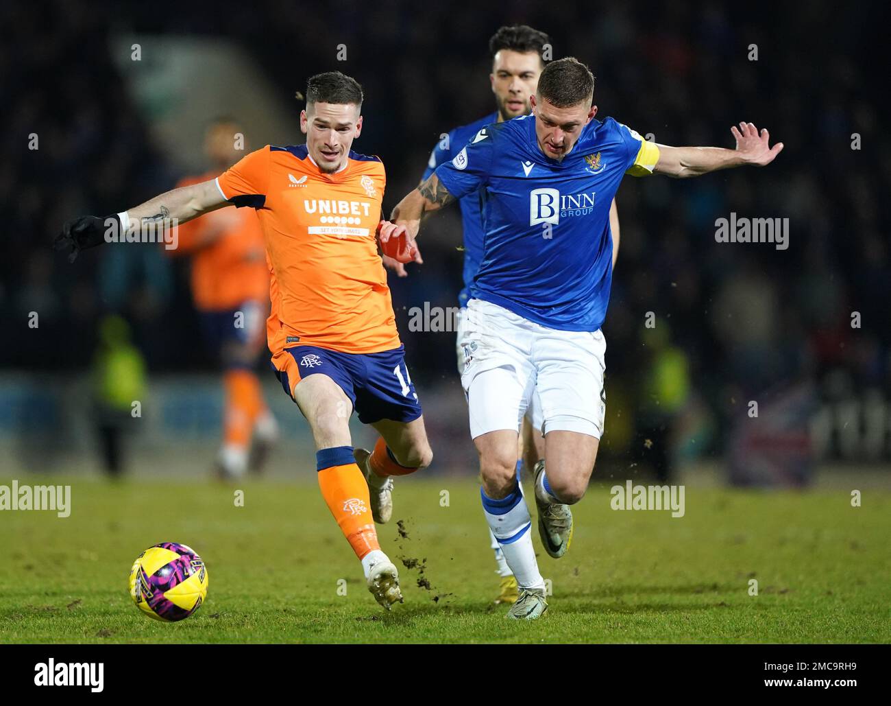 Rangers' Ryan Kent (left) and St Johnstone's Liam Gordon battle for the ...