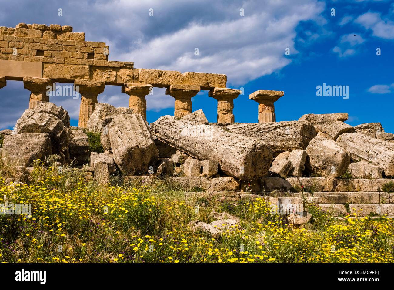Ruins and columns of the temple of Acropoli in the archaeological site ...