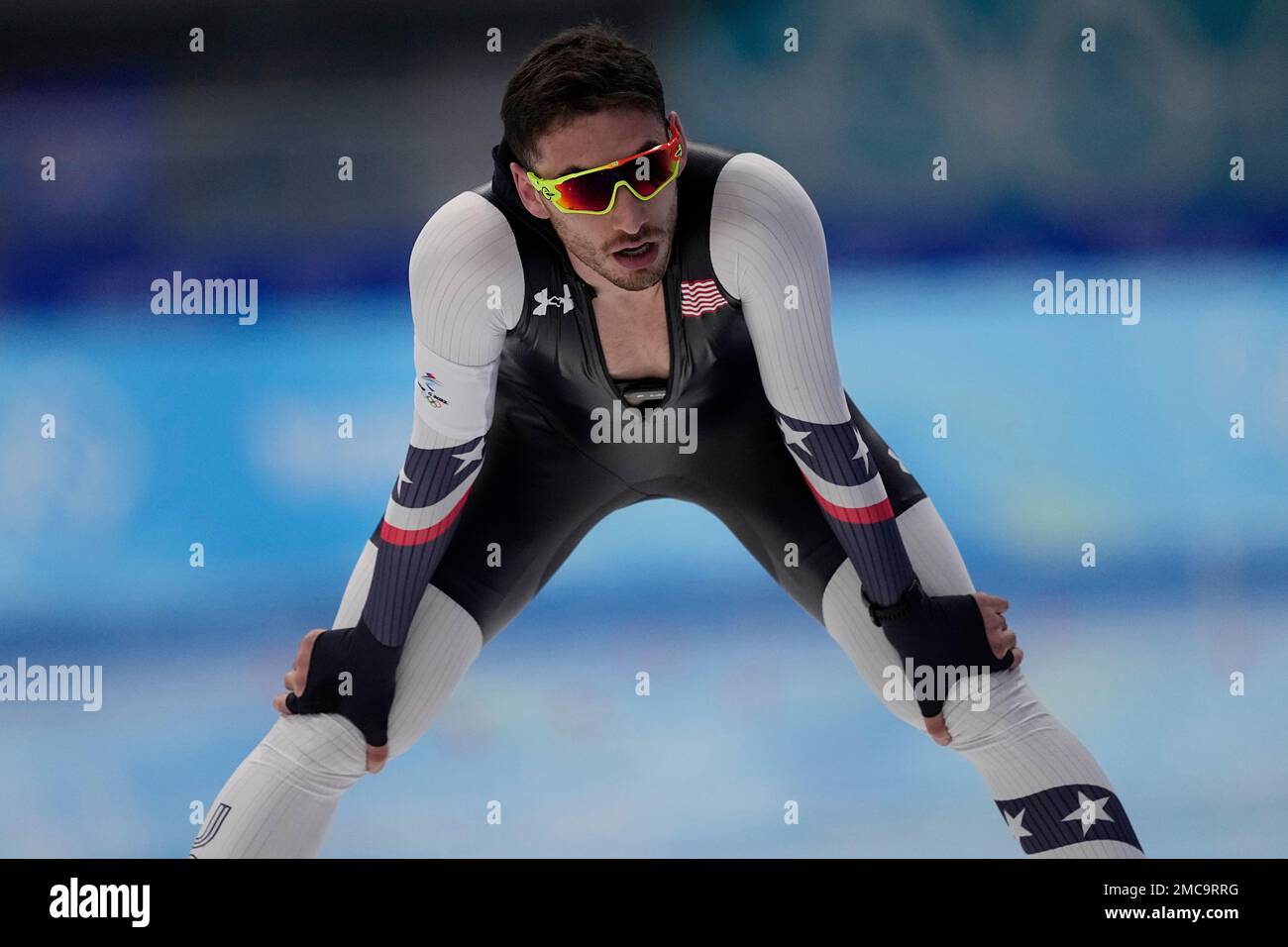 Emery Lehman of the United States reacts after his heat during the men ...