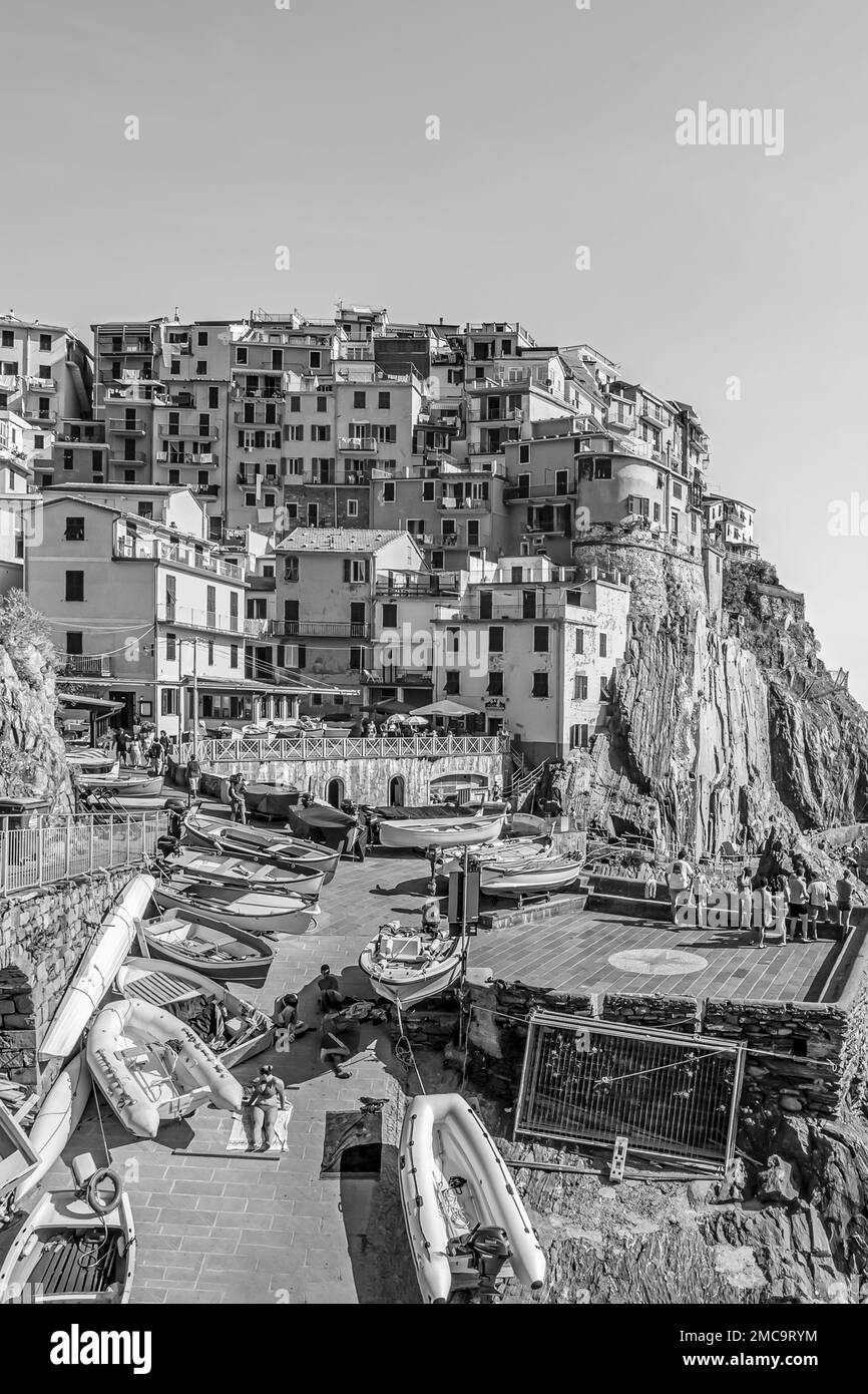 View at the village Manarola at Cinque Terre National Park, Liguria ...
