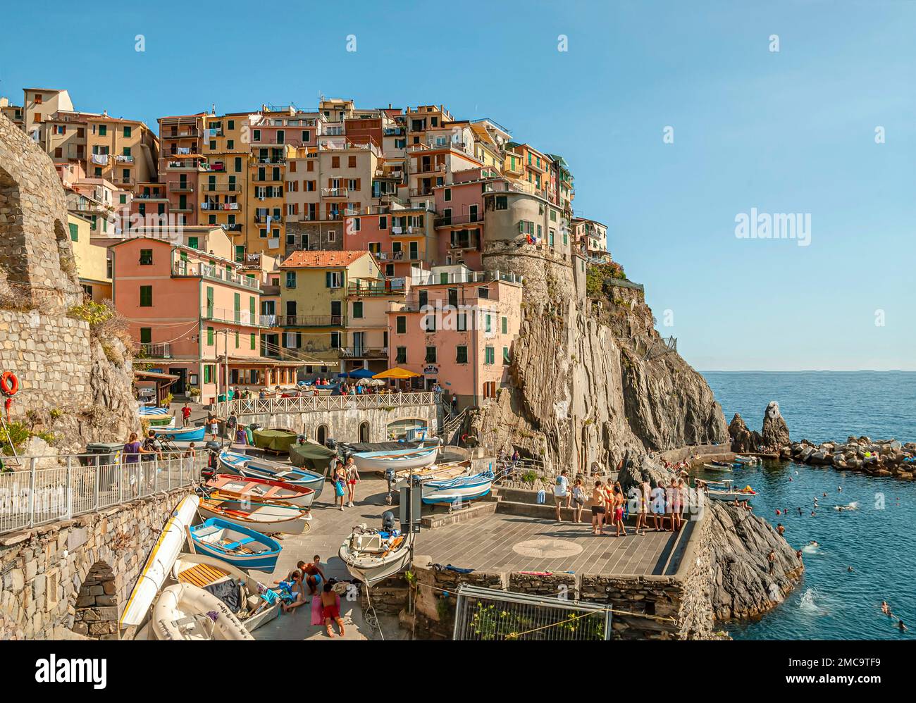 Terraced village Manarola at Cinque Terre National Park, Liguria, Italy ...