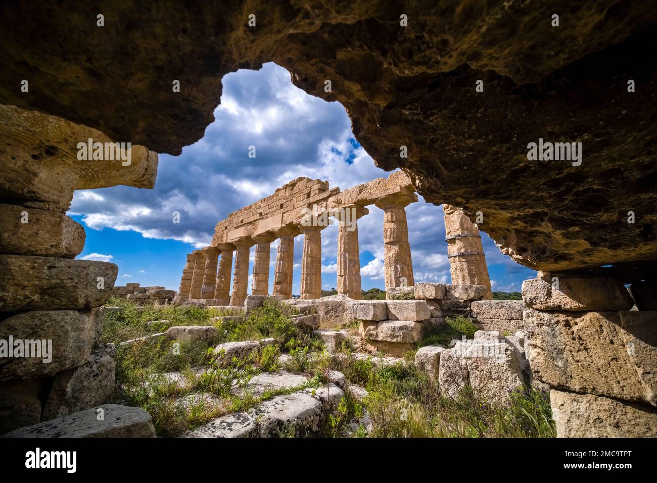 Ruins and columns of the temple of Acropoli in the archaeological site ...