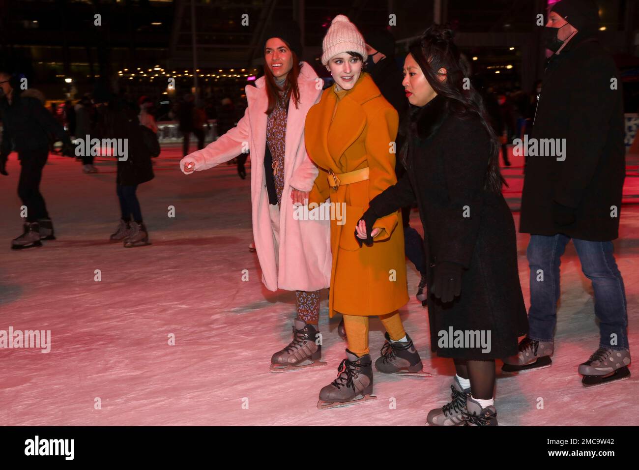 Actor Rachel Brosnahan, center, participates in the "The Marvelous Mrs ...