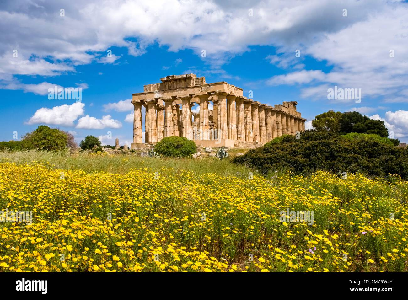 Ruins and columns of the temple of Tempio di Hera in the archaeological ...