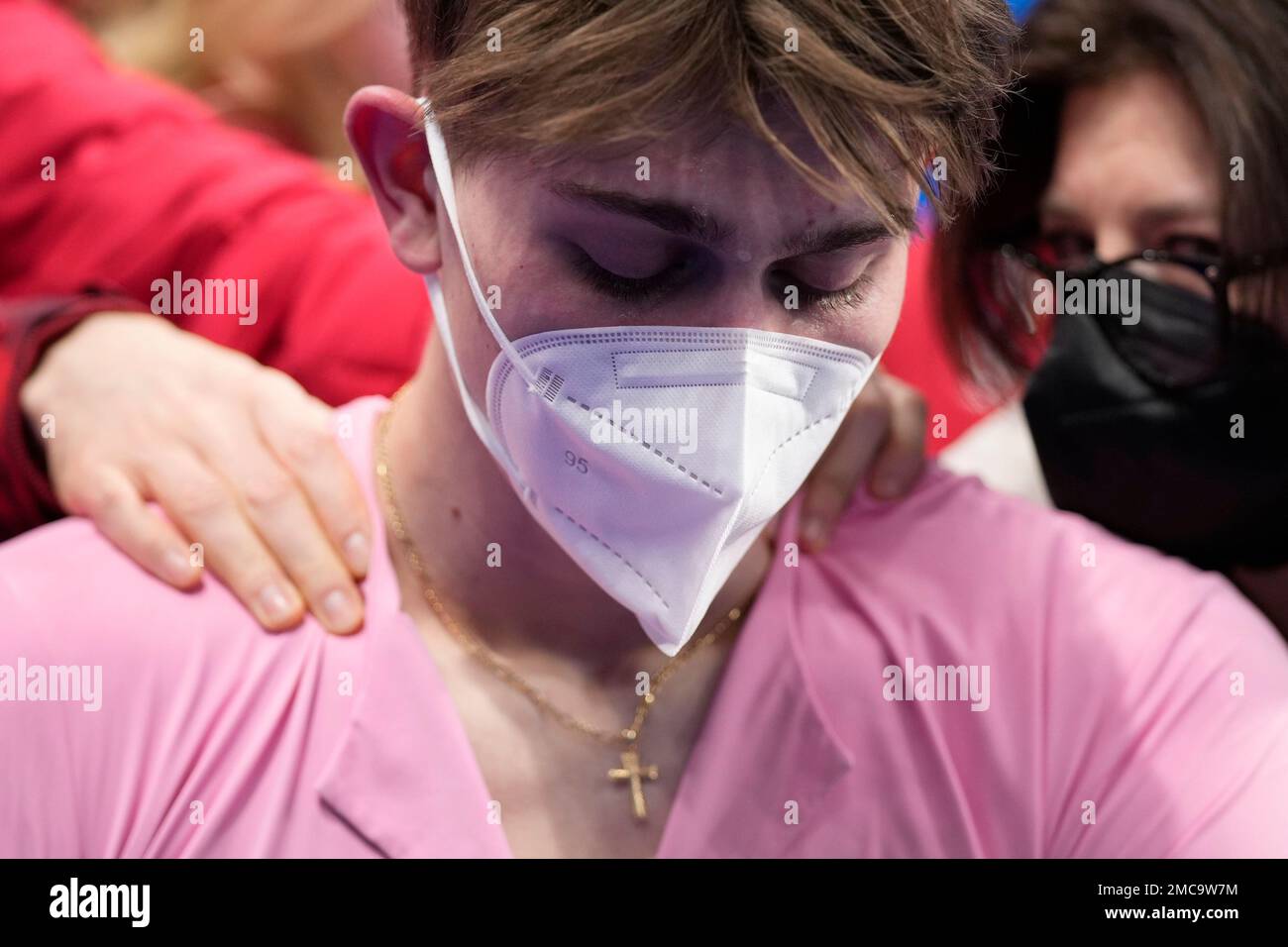 Roman Sadovsky, of Canada, reacts following his performance in the men ...