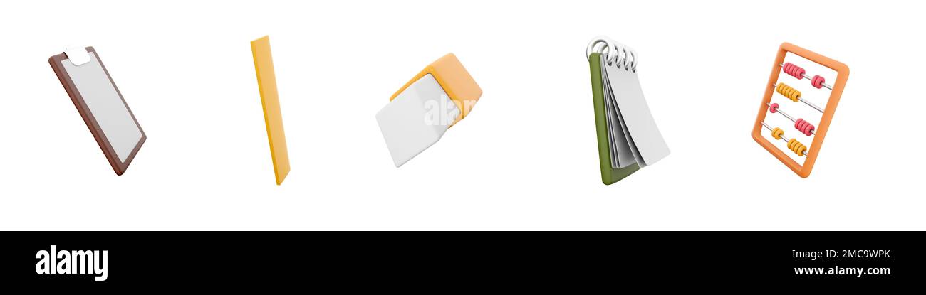 3d render document, folder, eraser, notebook, calculate icon set on ...