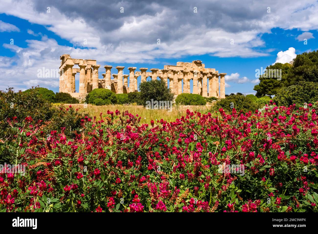 Ruins and columns of the temple of Tempio di Hera in the archaeological ...
