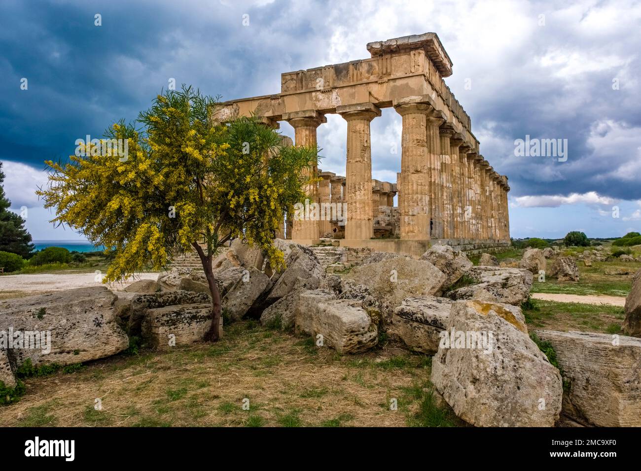 Ruins and columns of the temple of Tempio di Hera in the archaeological ...
