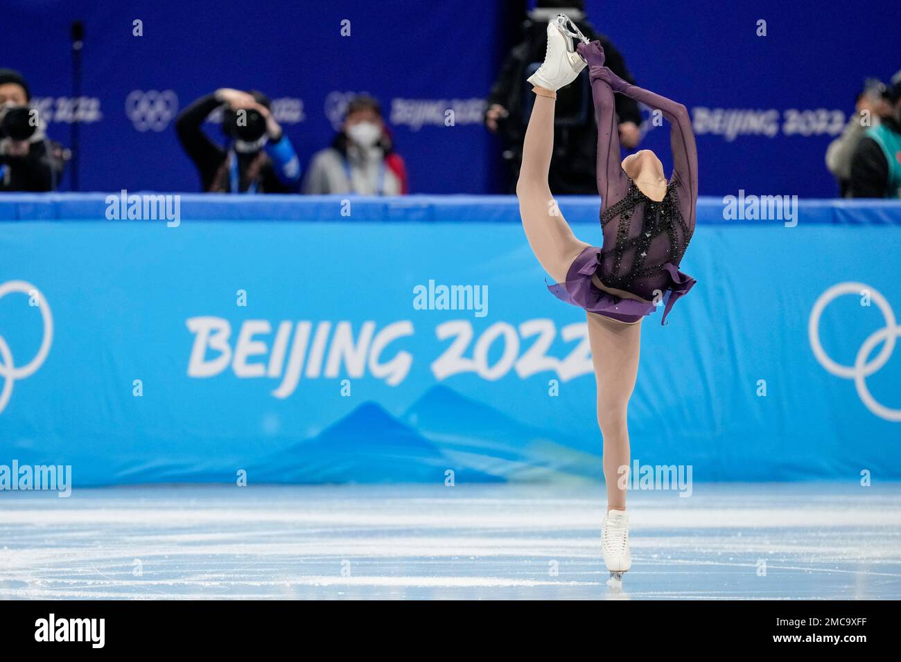 Zhu Yi, of China, competes in the women's short program team figure ...