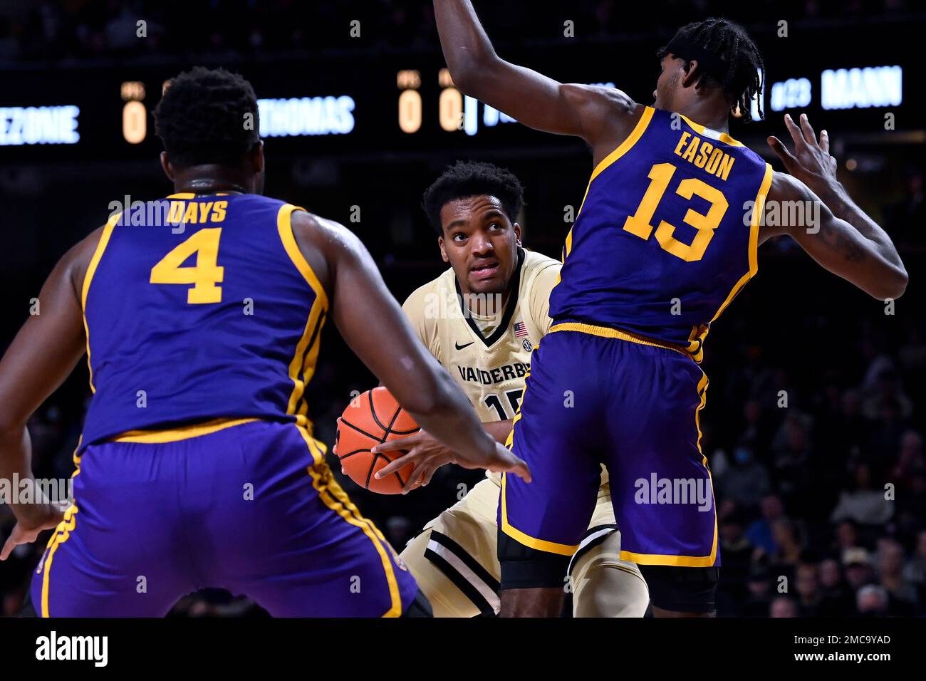 Vanderbilt forward Terren Frank (15) is defended by LSU's Darius Days ...