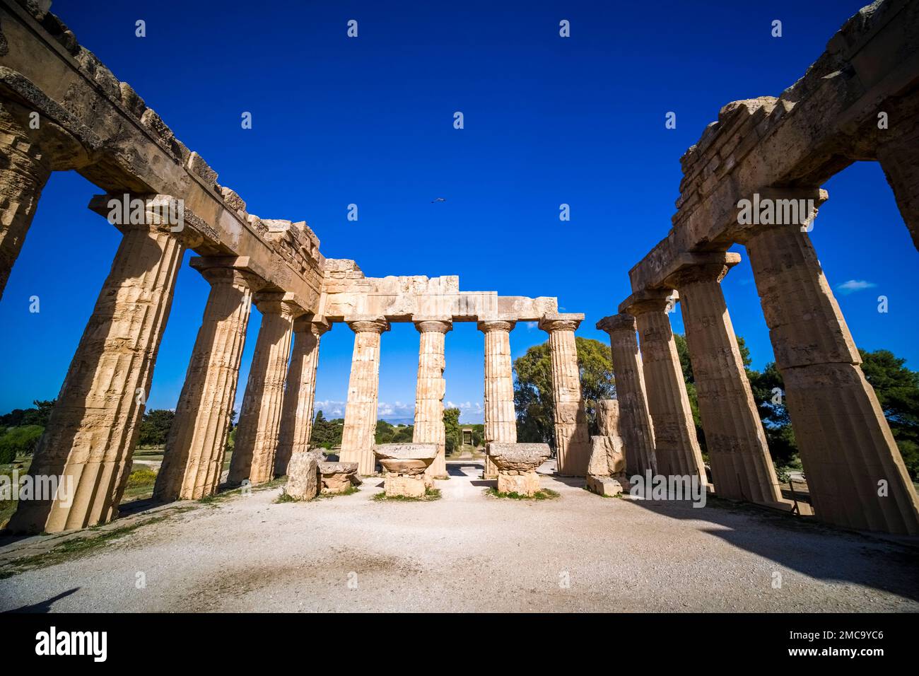 Ruins and columns of the temple of Tempio di Hera in the archaeological ...