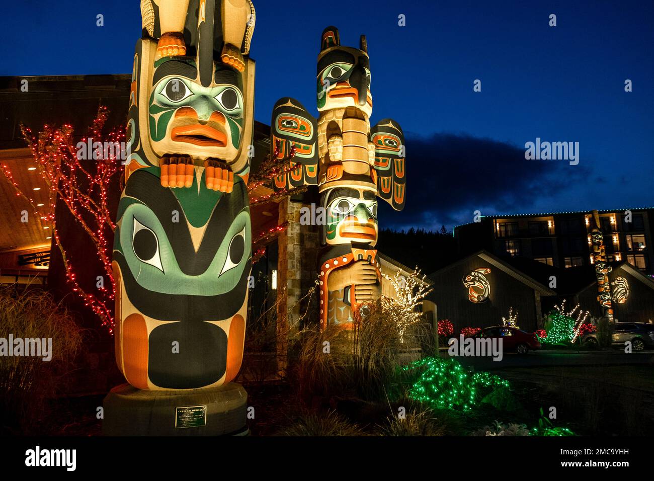 Totem poles at Seven Cedars hotel and casino, Sequim, Washington State ...