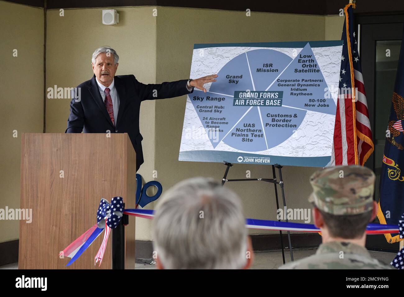 Sen. John Hoeven (R-ND) speaks during a Space Development Agency ribbon ...