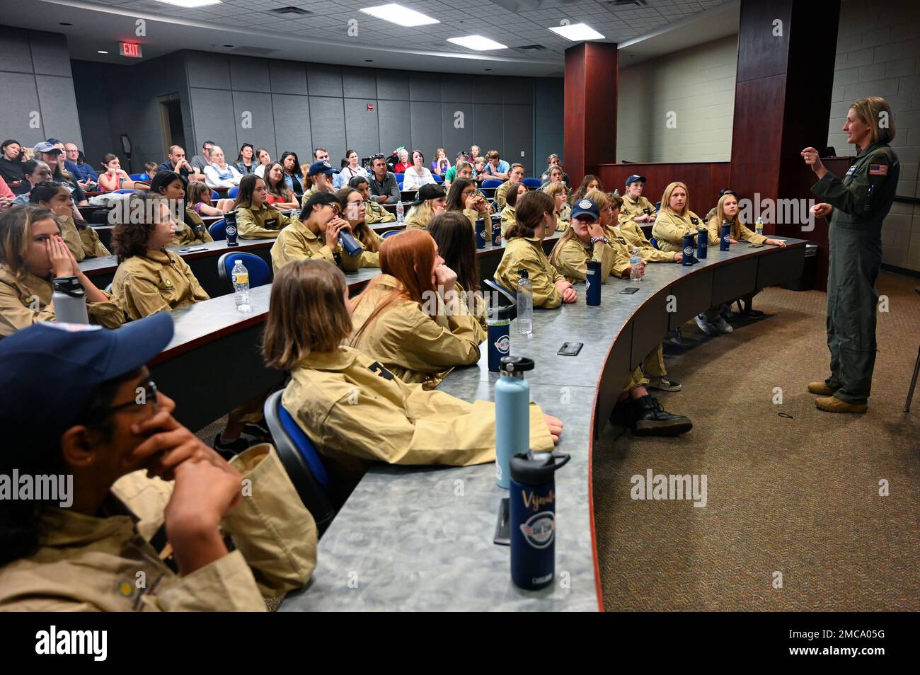 Col. Angela Ochoa, 19th Airlift Wing and installation commander, speaks ...