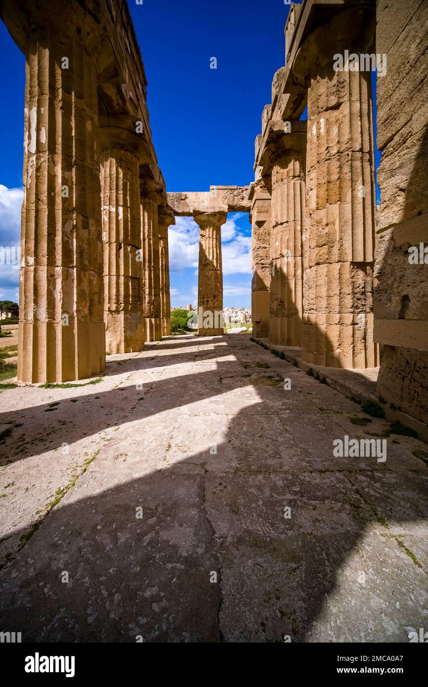 Ruins and columns of the temple of Tempio di Hera in the archaeological ...