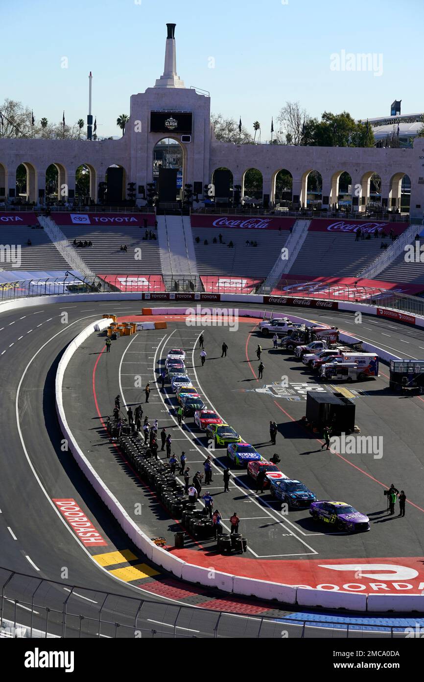 Competitors line up in the infield during a practice session at Los ...