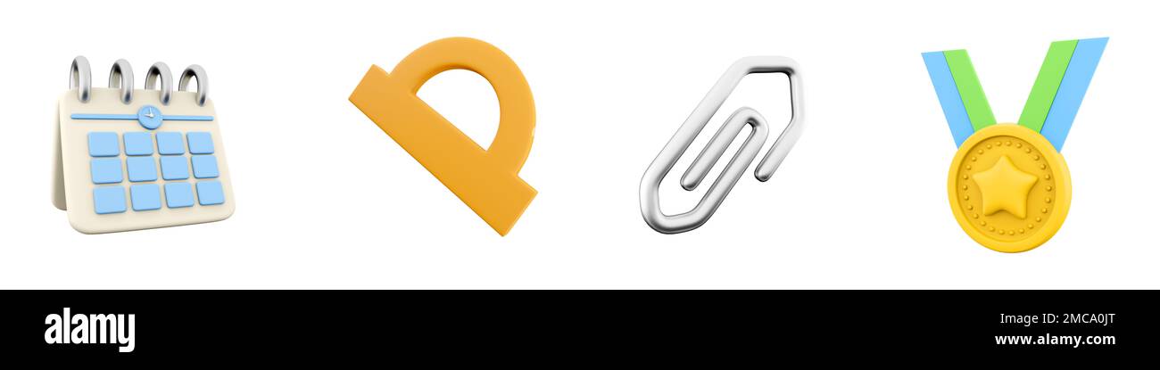 3d render calendar,ruler,pin,award icon set on white background. 3d ...