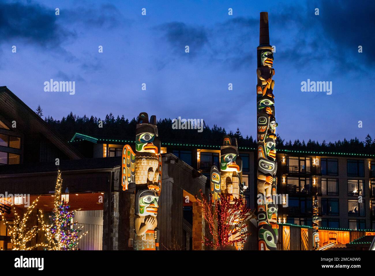 Totem poles at Seven Cedars hotel and casino, Sequim, Washington State ...