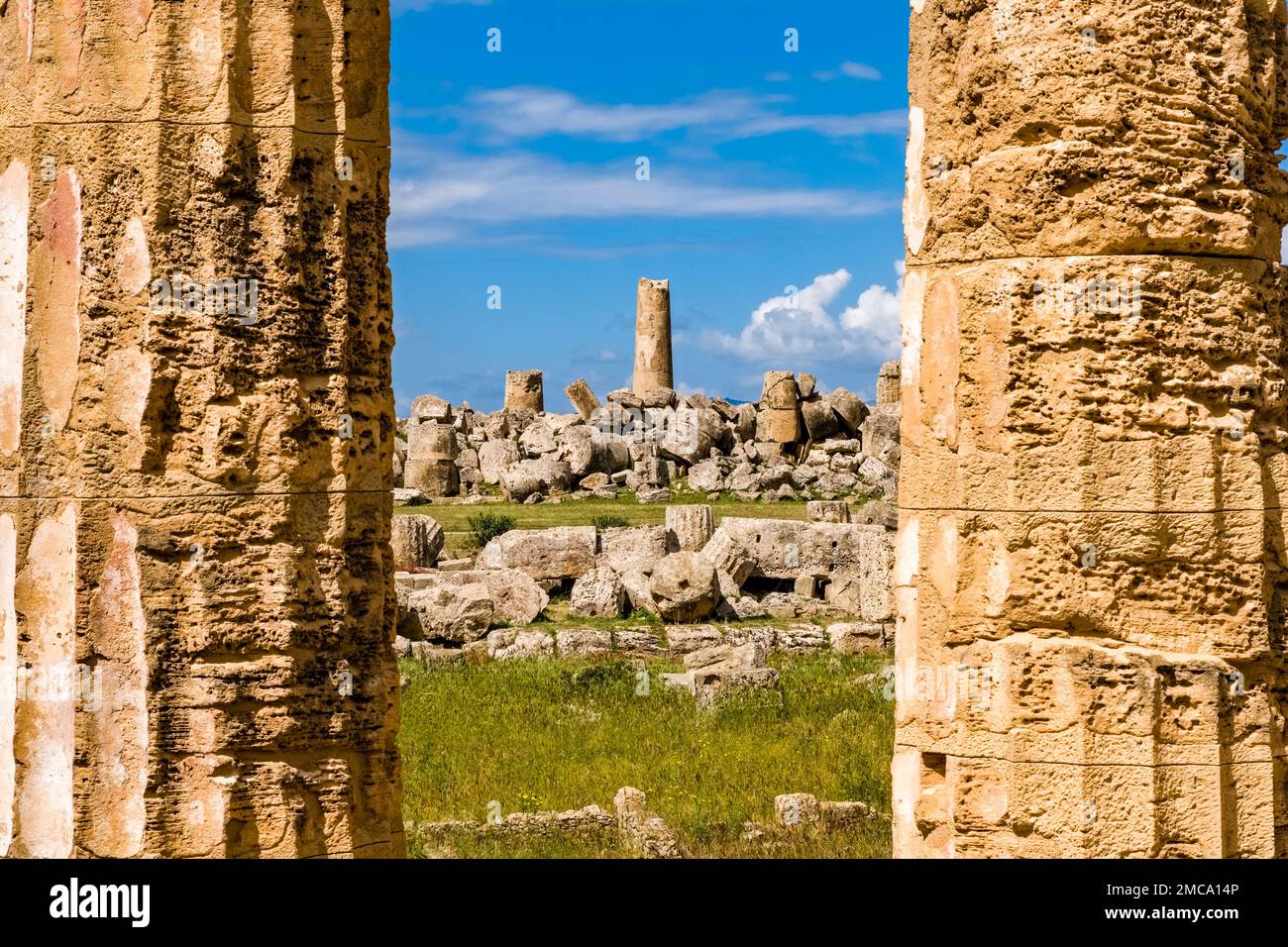 Ruins and columns of the temple of Tempio di Hera in the archaeological ...