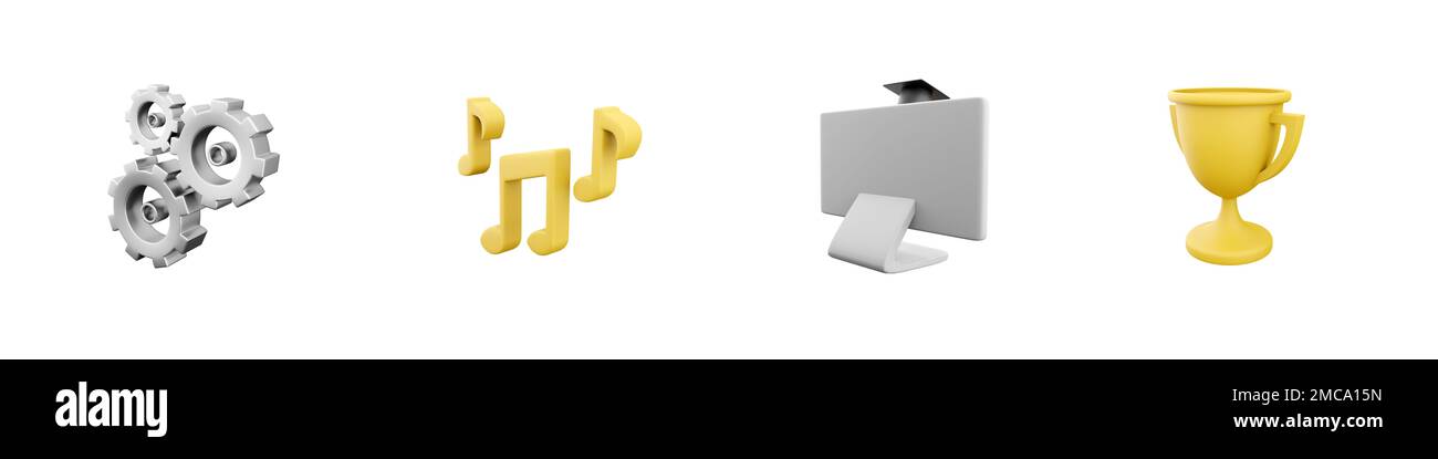 3d render gear,music notes,computer,awar icon set on white background ...