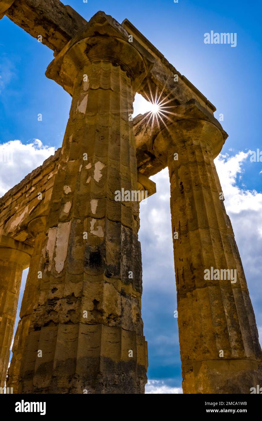 Ruins and columns of the temple of Tempio di Hera in the archaeological ...