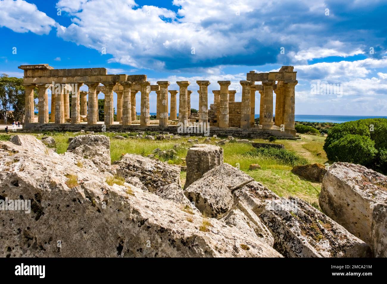 Ruins and columns of Tempio F in the archaeological site of Selinunte ...