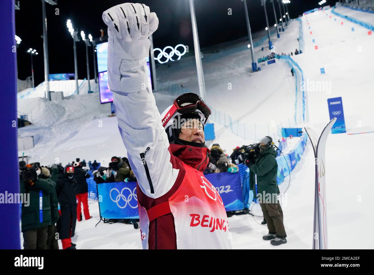 Japan's Ikuma Horishima reacts after competing in the men's moguls ...