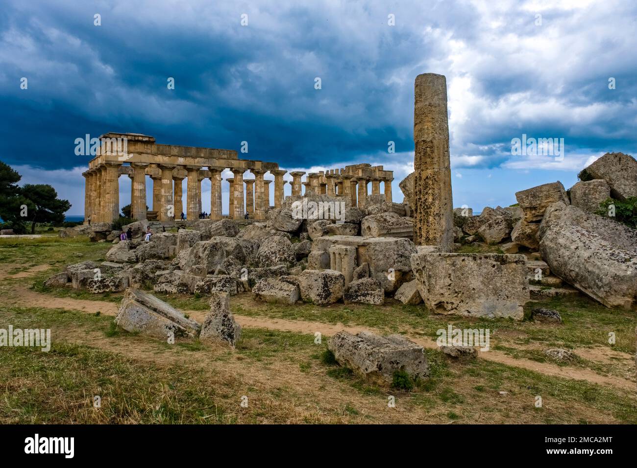Ruins and columns of Tempio F in the archaeological site of Selinunte ...