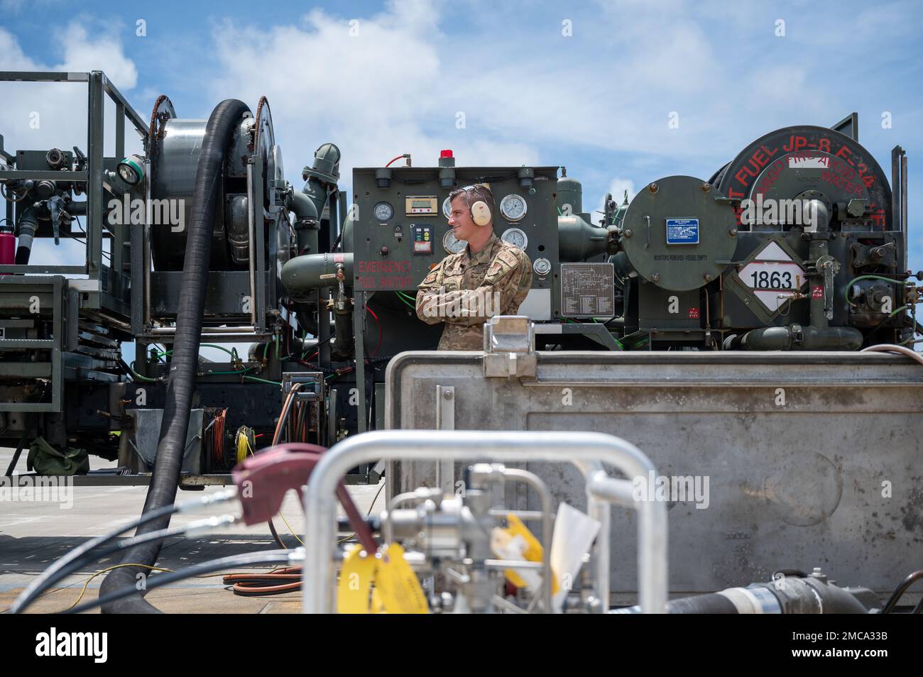 U.S. Air Force Staff Sgt. Collin Stratton, 18th Logistics Squadron fuels distribution supervisor ...