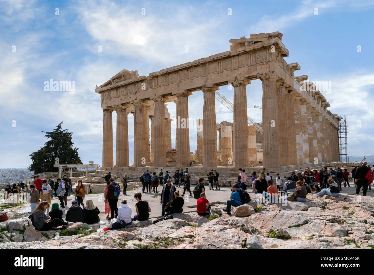 Parthenon temple (back view) at the archaeological site of Acropolis in ...
