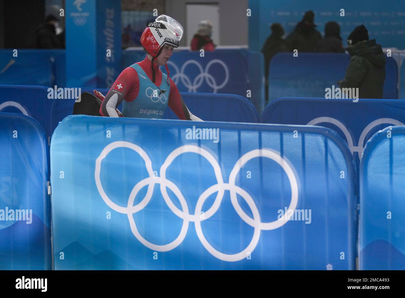 Natalie Maag, of Switzerland, walks after a 'a luge women's training ...