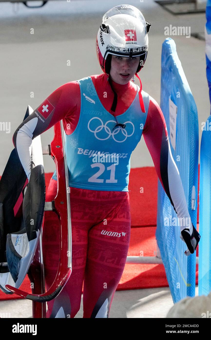 Natalie Maag, of Switzerland, walks after a luge women's singles ...