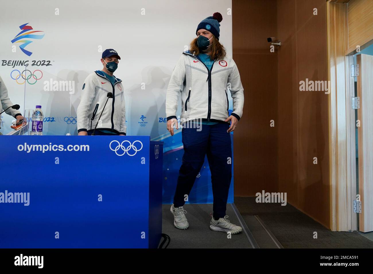 U.S. men's curling team's Matt Hamilton, center, and John Shuster leave ...
