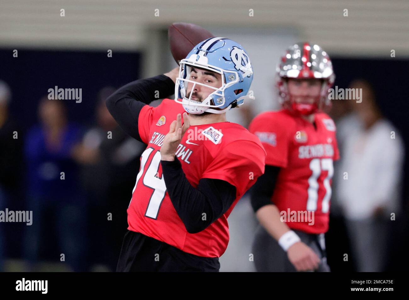 American Team quarterback Sam Howell of North Carolina (14) runs ...