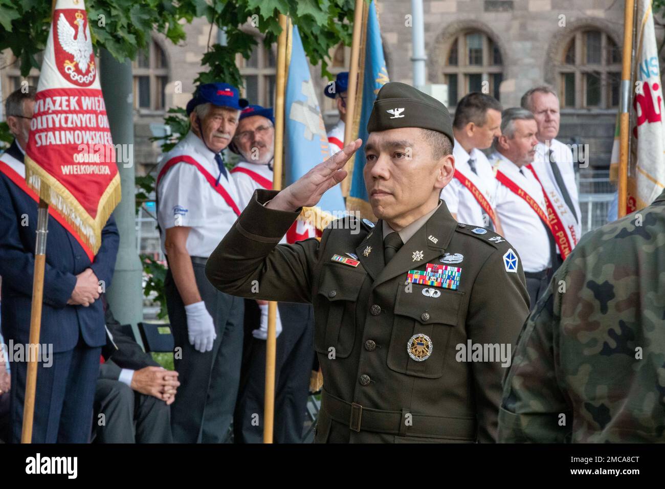 U.S. Army Col. Kaname Kuniyuki, V Corps Forward chief of staff, renders ...