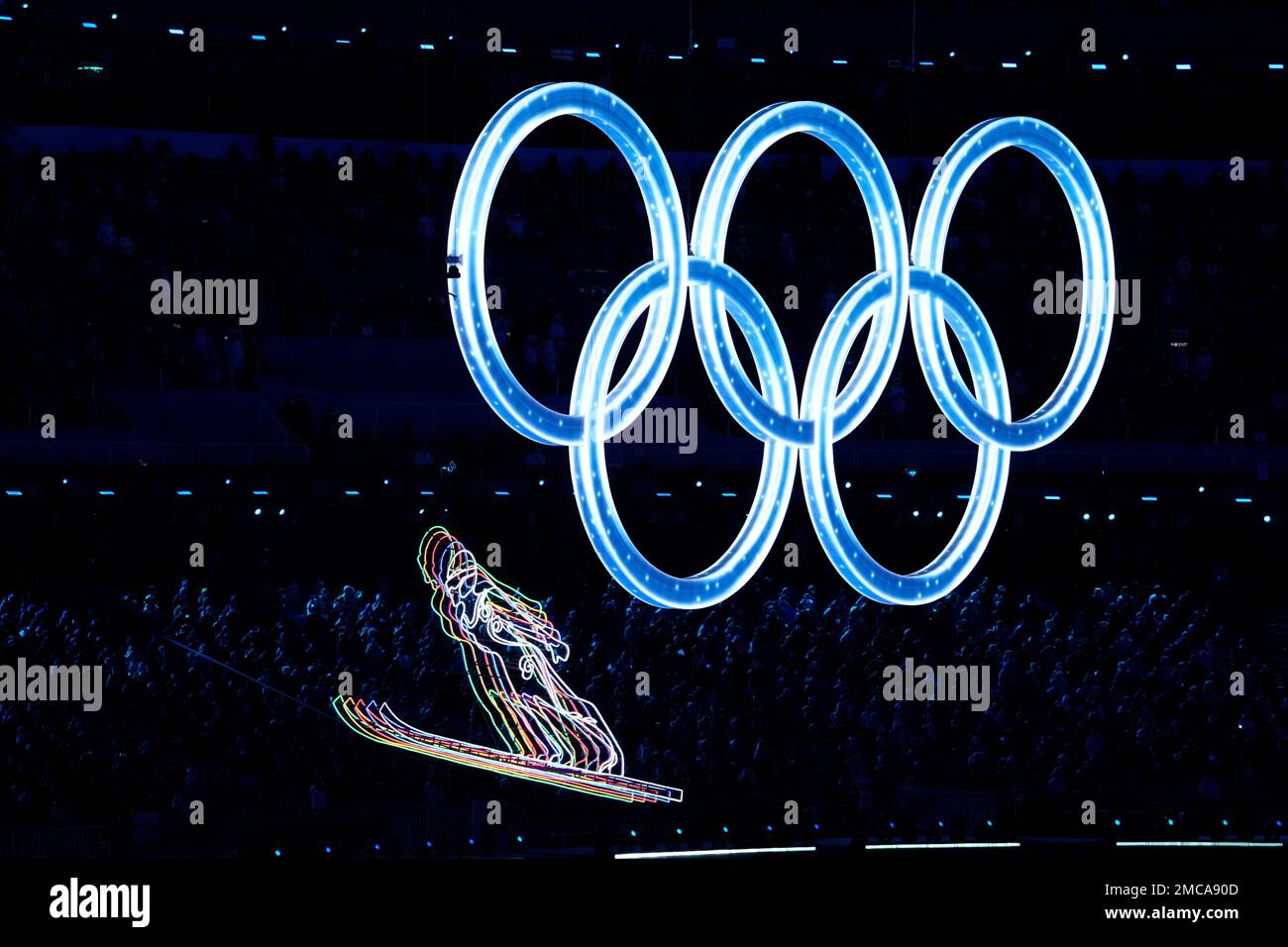 Olympic rings illuminate the opening ceremony of the 2022 Winter ...