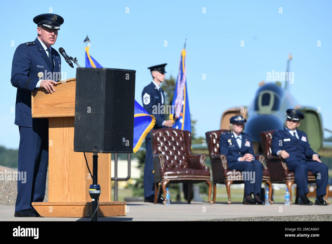 U.S. Air Force Lt. Gen. David Krumm speaks during the 673d Air Base ...