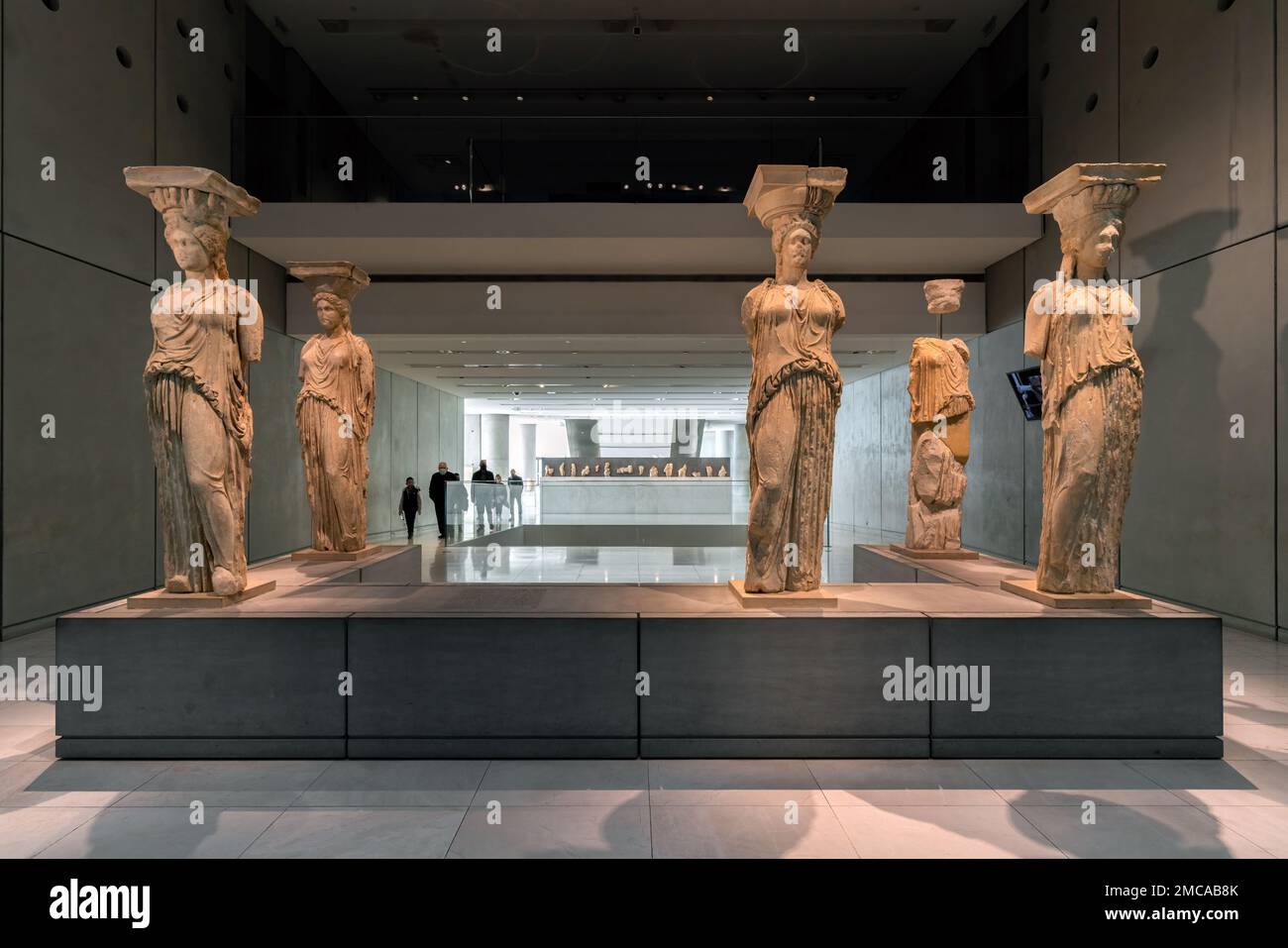 The Caryatids at the new Acropolis Museum in Athens city. Interior view ...