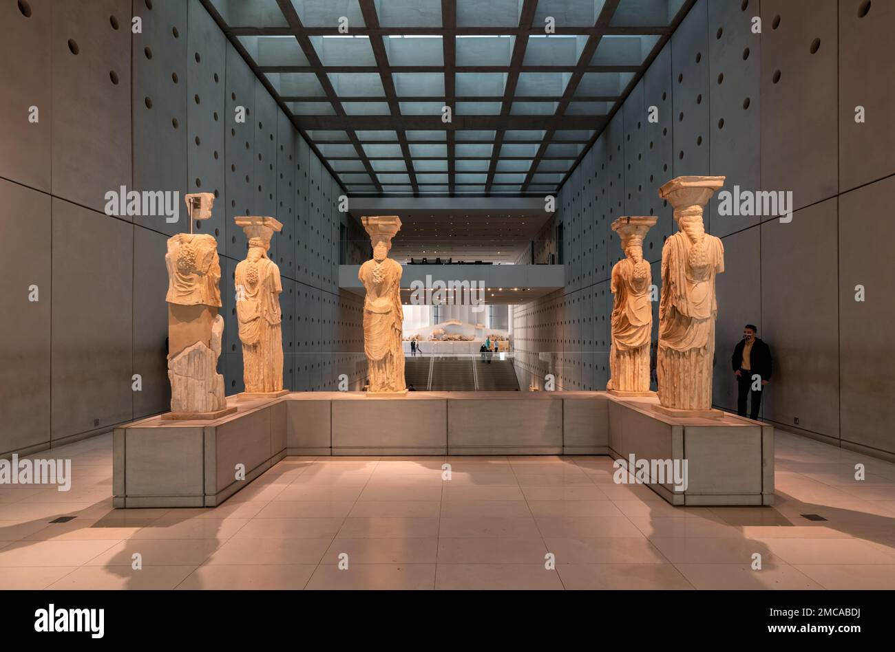 The Caryatids (back view) at the new Acropolis Museum in Athens city ...