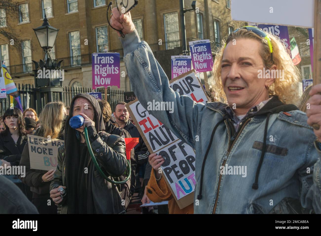 London, UK. 21 Jan 2023. A large crowd of protesters including many ...