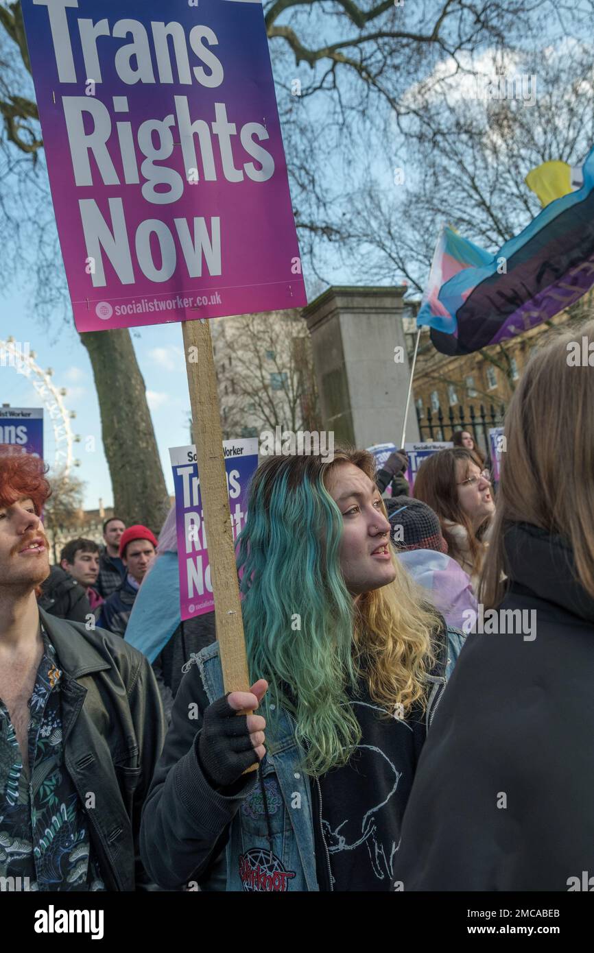 London, UK. 21 Jan 2023. A large crowd of protesters including many ...