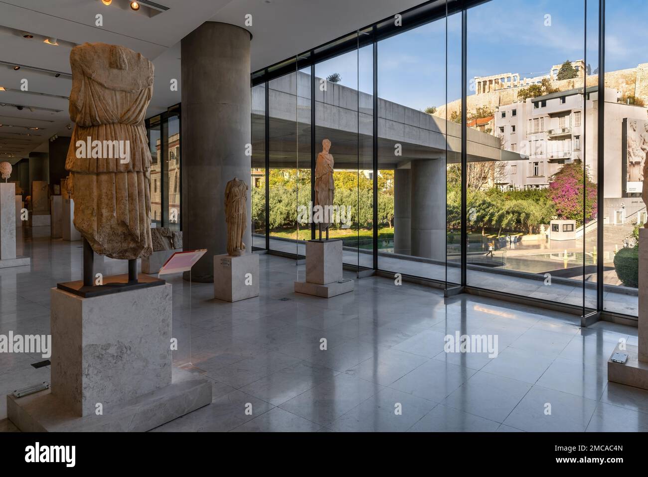 Interior view of the new Acropolis Museum in Athens city with view to ...